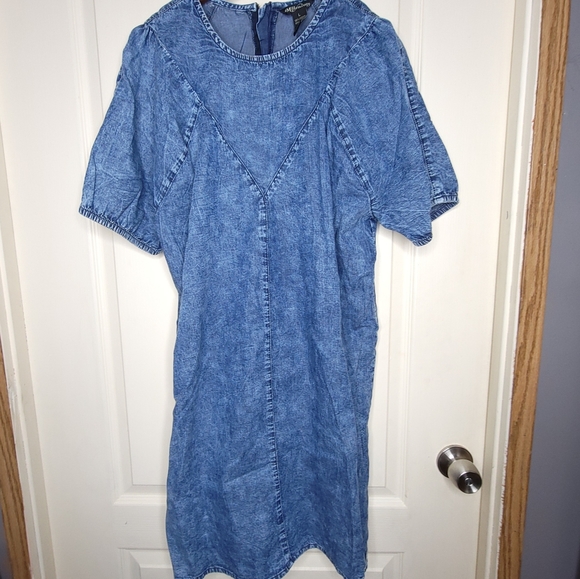 Millenium | Dresses | Millenium Size L Acid Washed Denim Chambray Puff ...